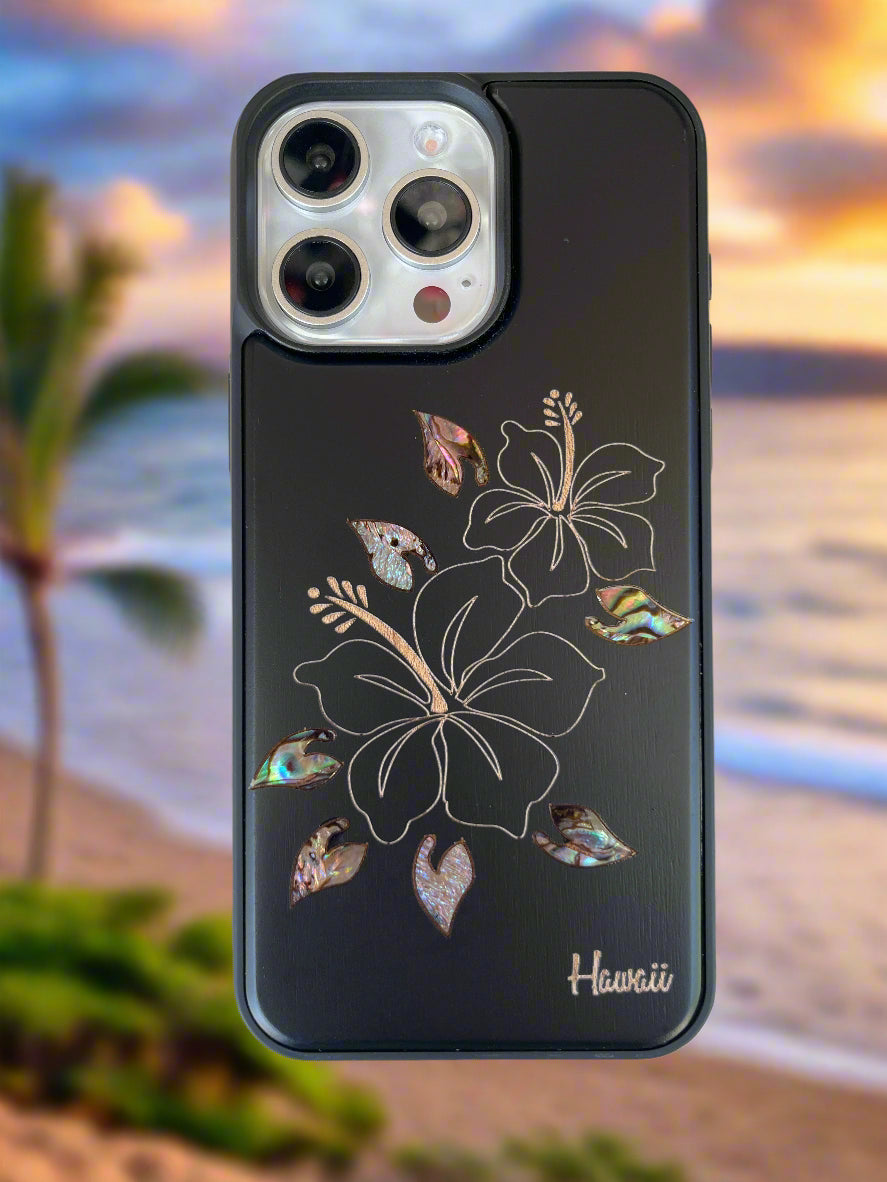 Hibiscus Rainbow Seashell Black Wood Case (iPhone) – Diamond Wood HI
